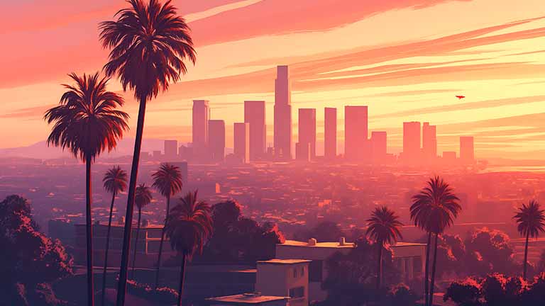 Grand Theft Auto Sunset Cityscape Desktop Wallpaper 4K