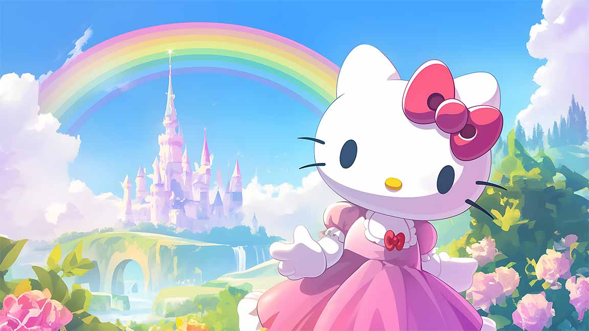 Hello Kitty Rainbow Fairytale Castle Desktop Wallpaper 4K & HD