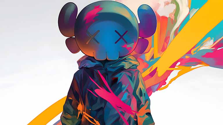 Free Kaws Companion Colorful Splatter Desktop Wallpaper