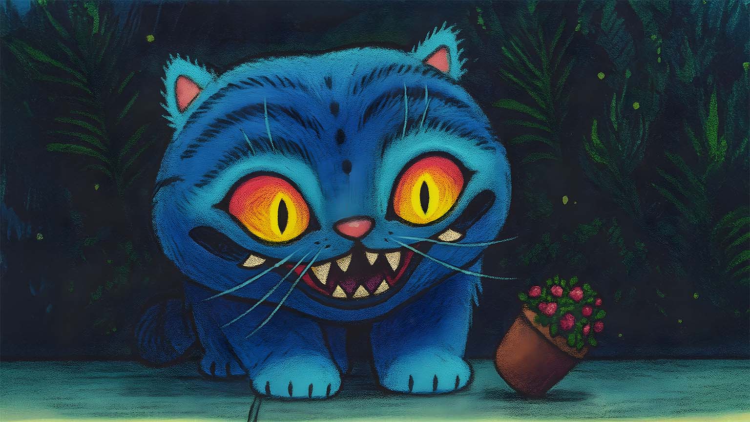 KPop Demon Hunters Derpy Tiger and Flower Pot Wallpaper 4K