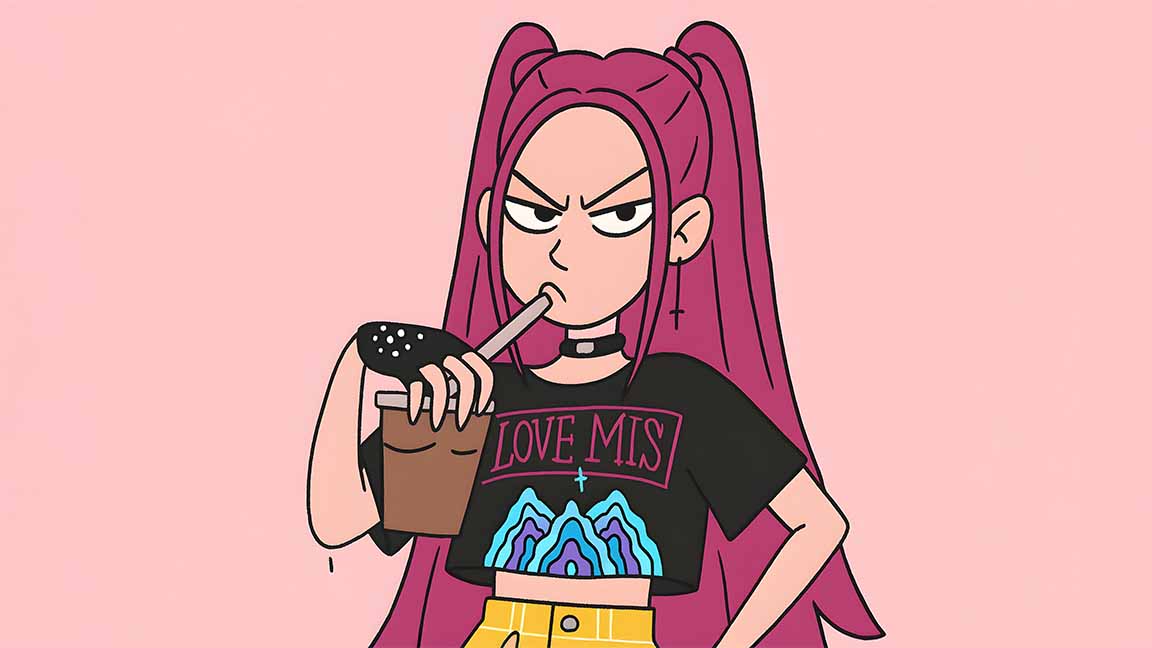 KPop Demon Hunters Mira Bubble Tea Desktop Wallpaper 4K