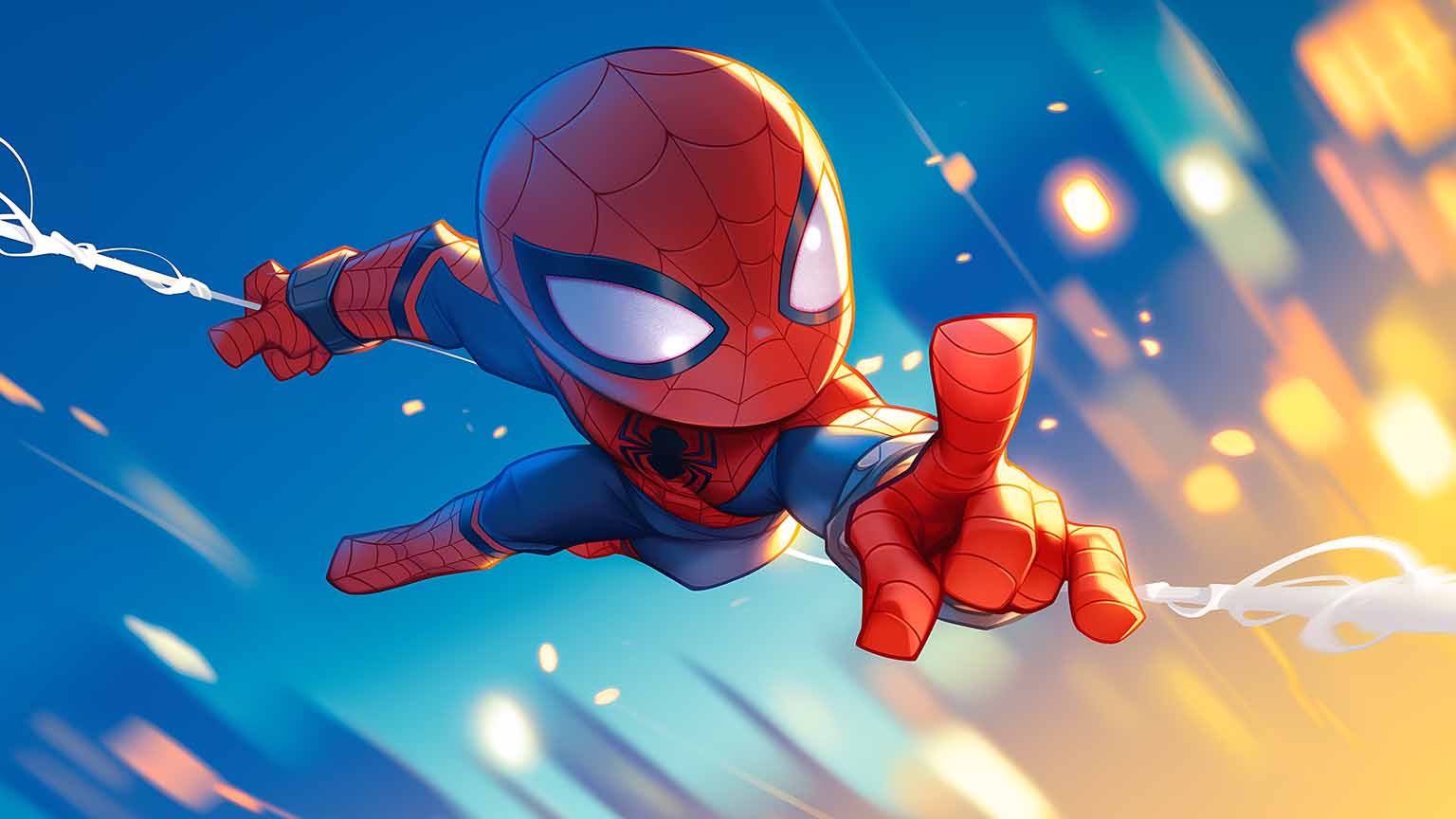 Marvel Superheroes Chibi Spiderman Swinging Desktop Wallpaper