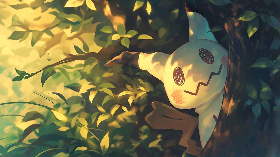 Mimikyu Shy Tree Hide Cute Pokemon Desktop Wallpaper 4K