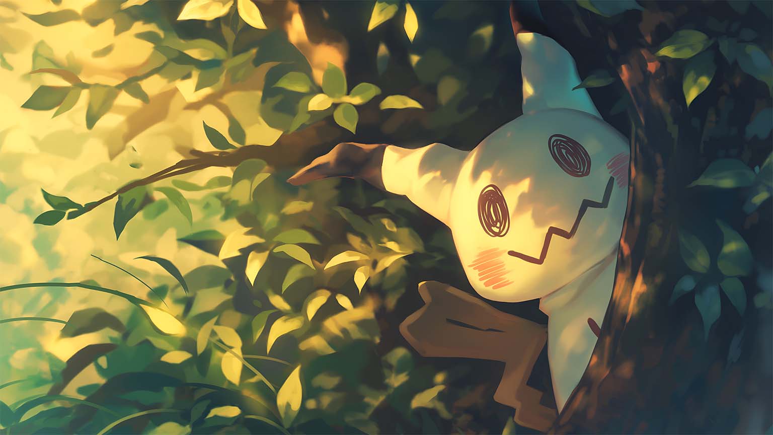 Mimikyu Shy Tree Hide Cute Pokemon Desktop Wallpaper 4K