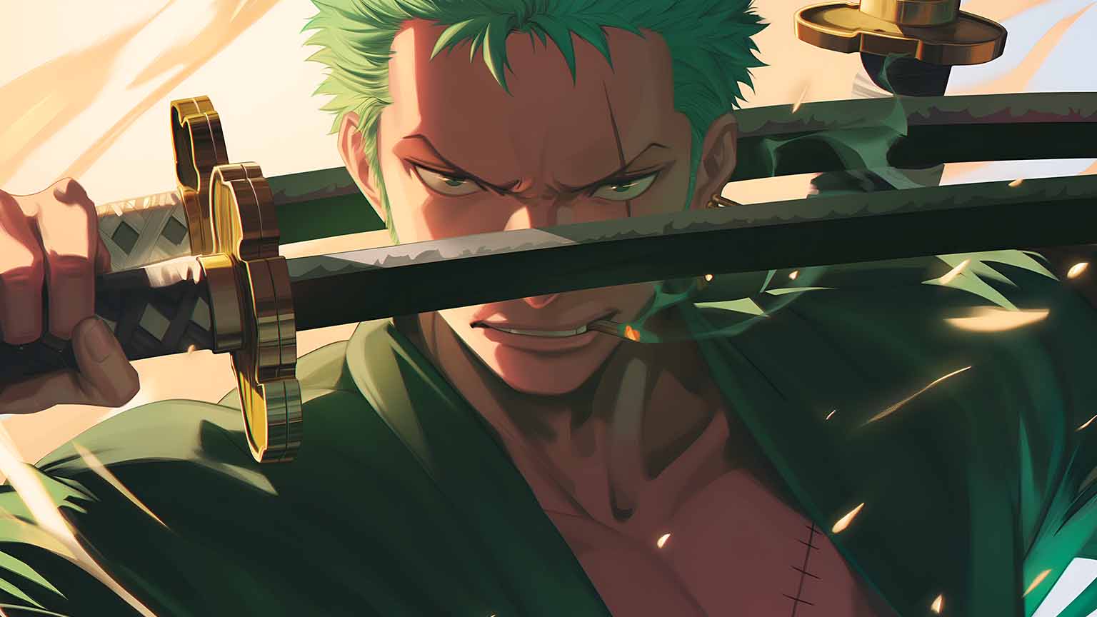 One Piece Zoro Three Sword Style Intense Desktop Wallpaper