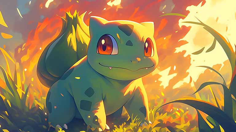 Pokemon Bulbasaur Glowing Forest Desktop Wallpaper 4K