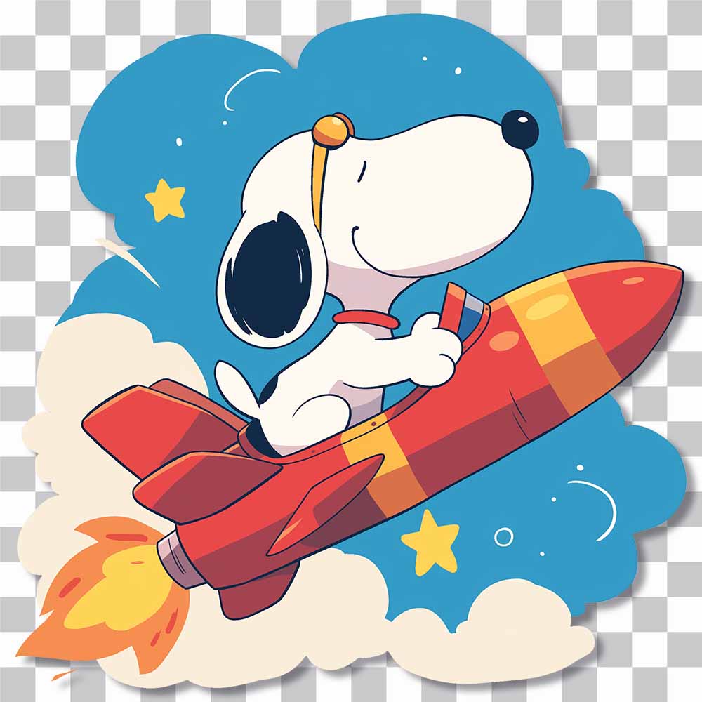 Snoopy Rocket Flying Sticker - Snoopy Rocket Ride Sticker PNG