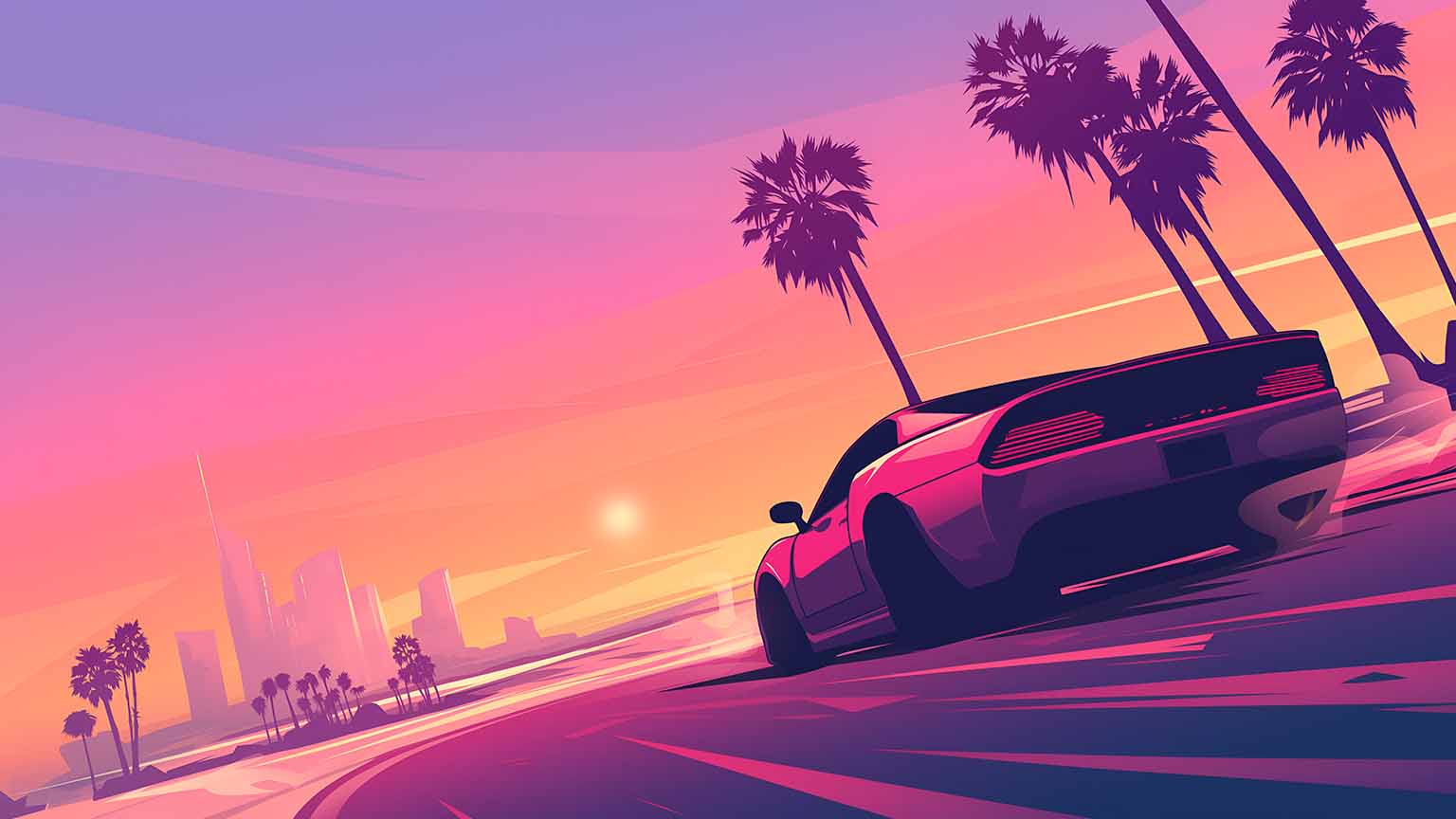 Vice City Drive Sunset Palms Desktop Wallpaper - GTA Wallpaper
