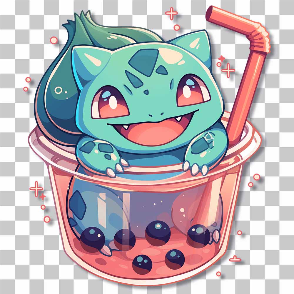 Bulbasaur Boba Tea Cute Sticker - Download Pokémon Sticker PNG