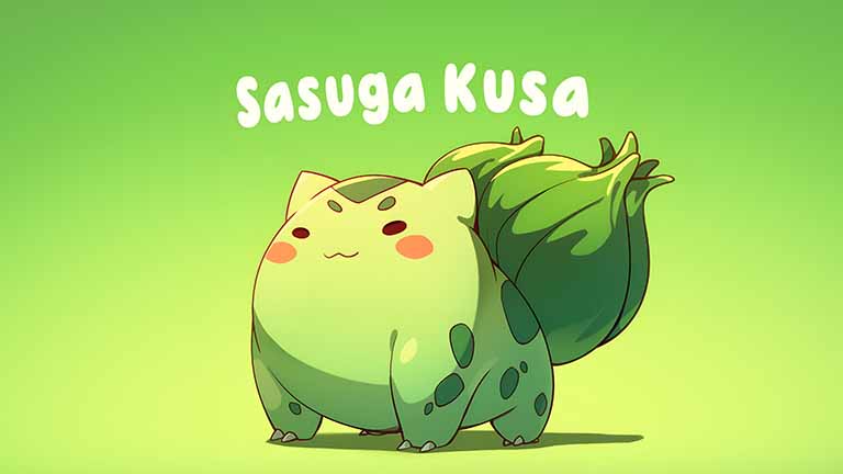 Free Bulbasaur with Sasuga Kusa Text Desktop Wallpaper 4K