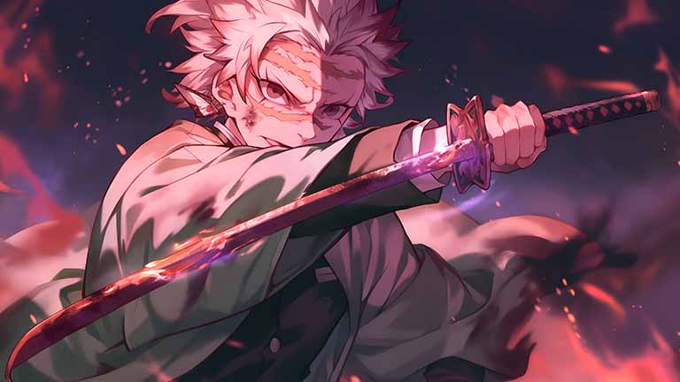 Demon Slayer Sanemi Focused for Battle Desktop Wallpaper