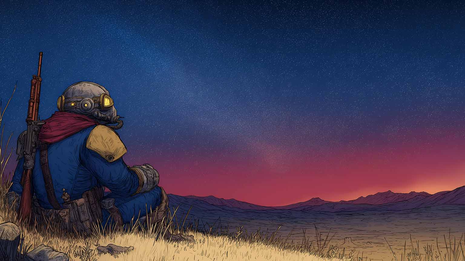 Fallout NCR Trooper Wasteland Stargazing Desktop Wallpaper 4K