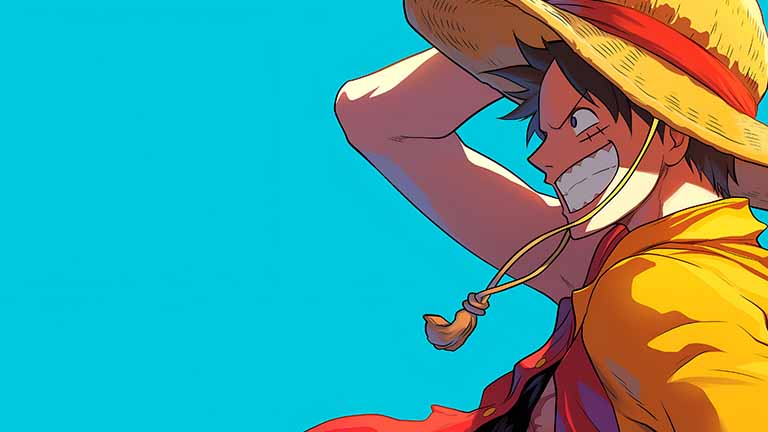 Free Luffy from One Piece in a Confident Pose Desktop Wallpaper
