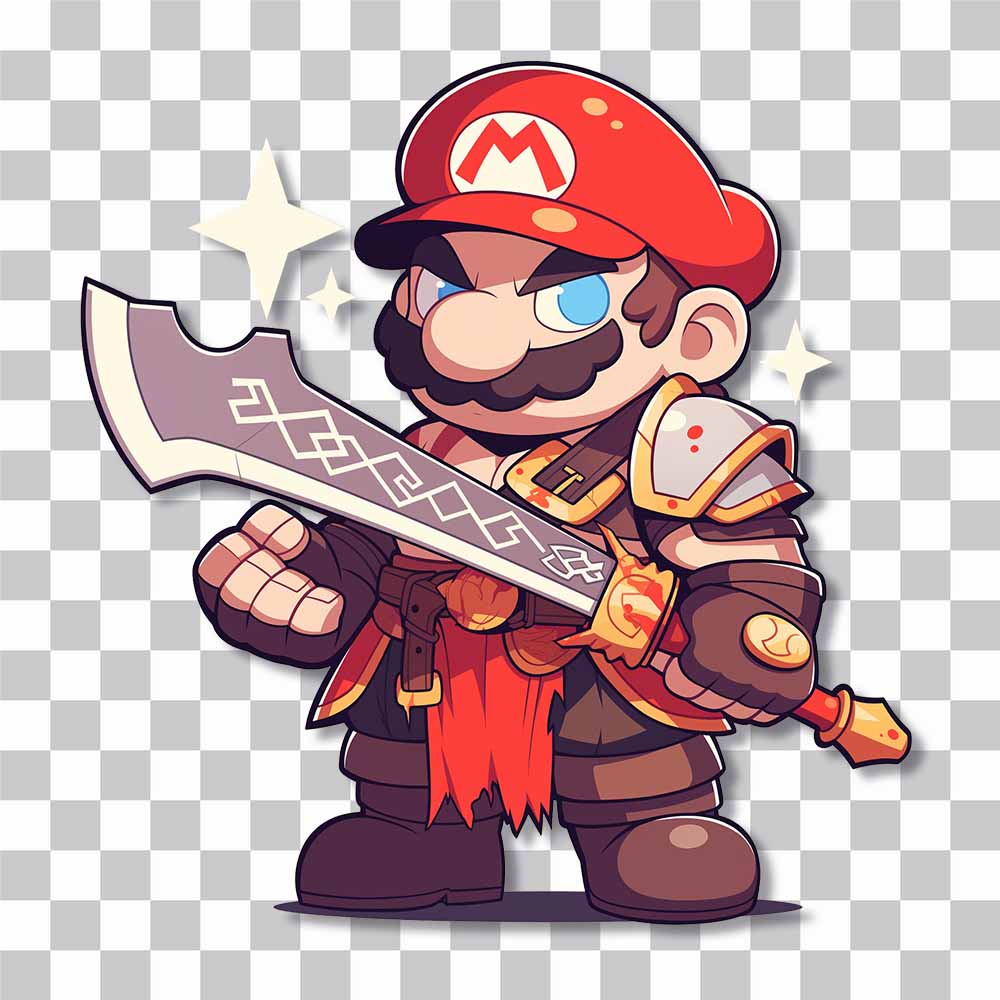 Mario Warrior Kratos Sword Sticker - Stunning Games Sticker PNG