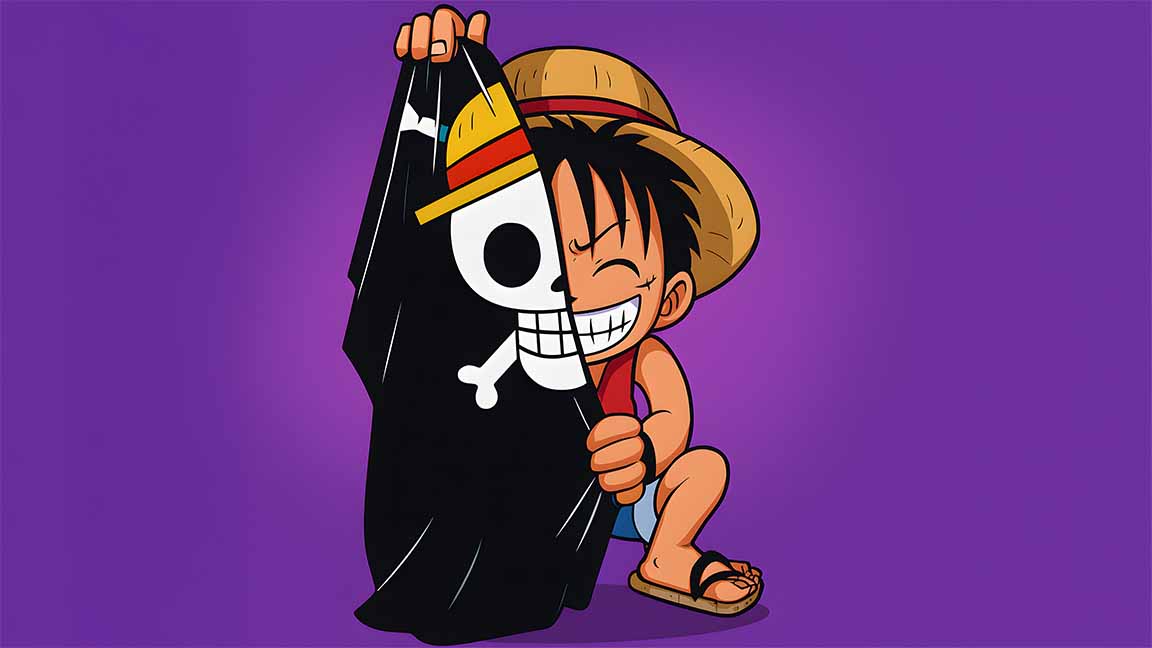 One Piece Luffy With Straw Hat Pirates Flag Desktop Wallpaper 4K