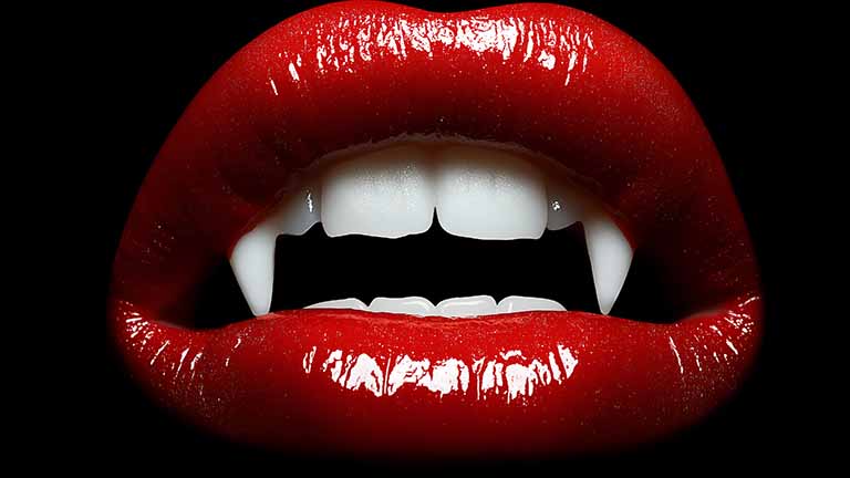 Free Vampire Fangs Red Lips Halloween Desktop Wallpaper 4K