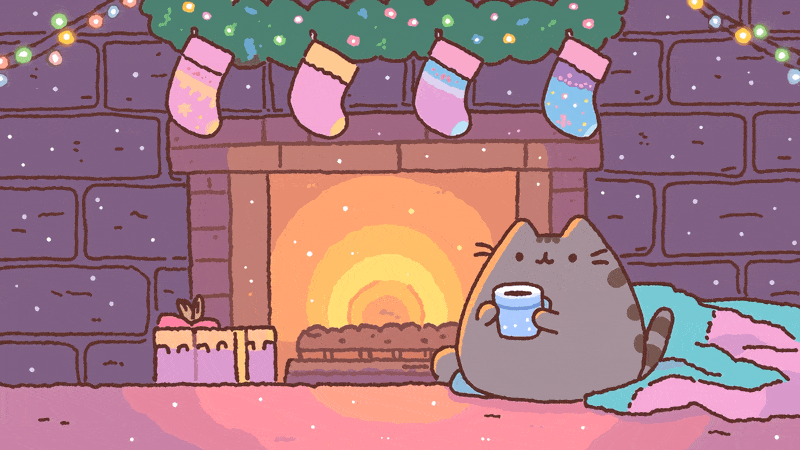 Christmas Pusheen Cozy Fireplace Cute Cat 4K GIF Wallpaper