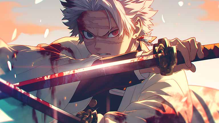Demon Slayer Sanemi Shinazugawa with Sword Wallpaper 4K