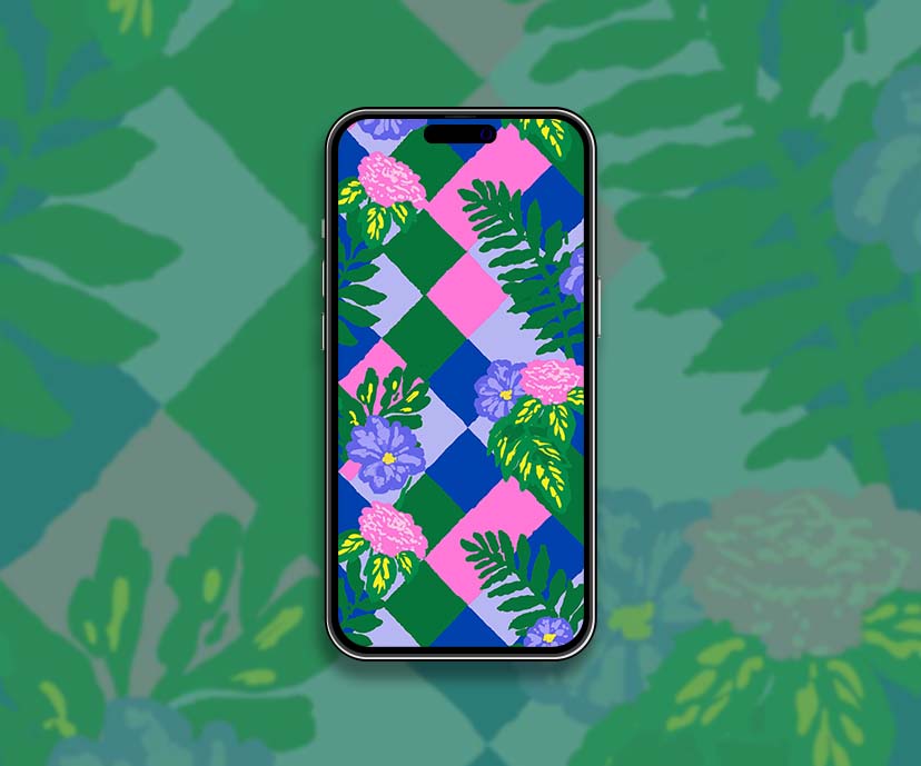 Floral Checkered Pattern Preppy Aesthetic Wallpapers iPhone HD