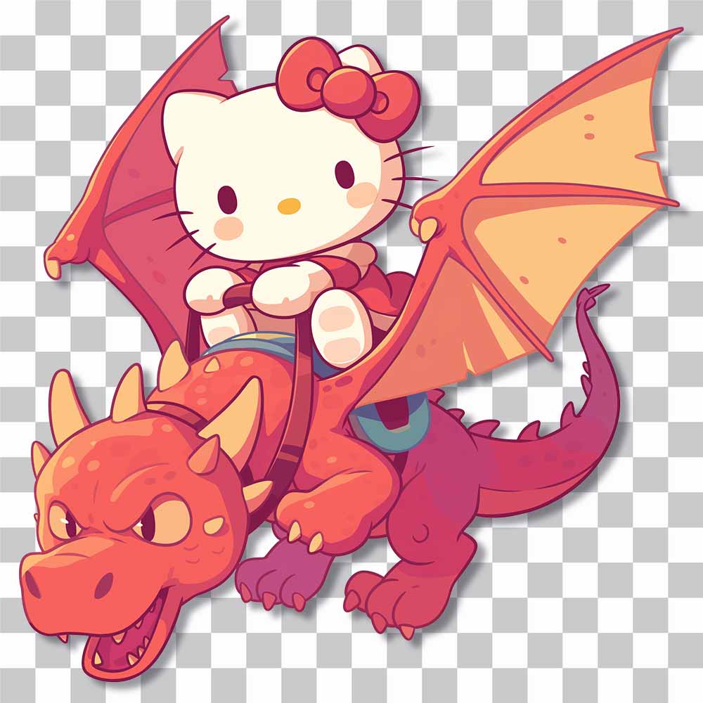 Hello Kitty Riding Dragon Sticker - Unique Sanrio PNG Sticker