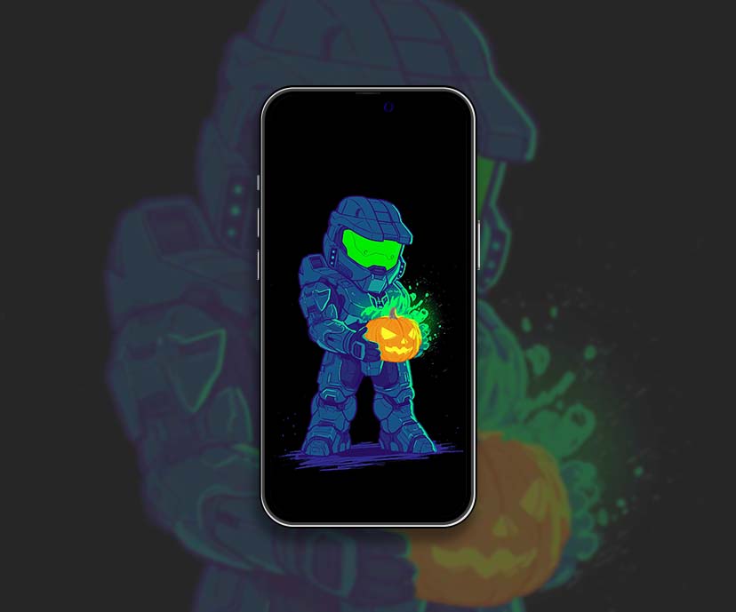 Master Chief Halo with Pumpkin Halloween Wallpapers iPhone HD