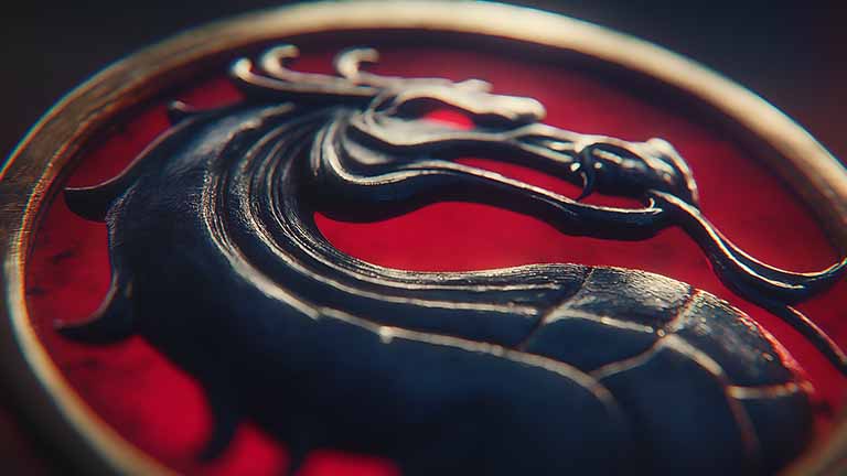 MK Dragon Logo on a Red Background Desktop Wallpaper 4K