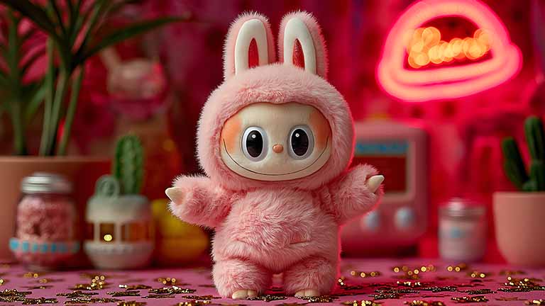 Pink Labubu Toy Cute 4K Desktop Wallpaper - Labubu Wallpaper