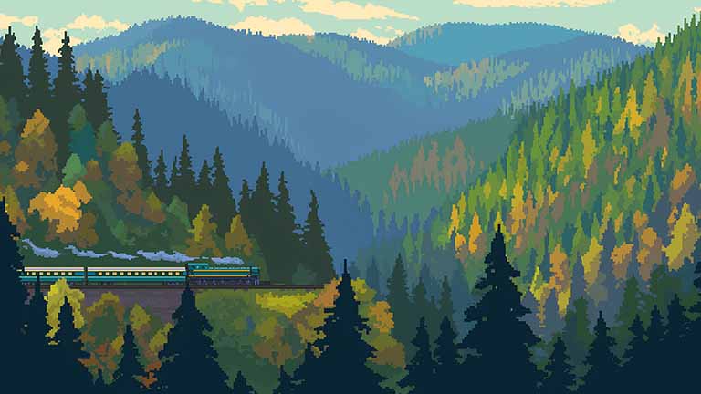 Free Pixel Train Journey 4K Desktop Wallpaper Download