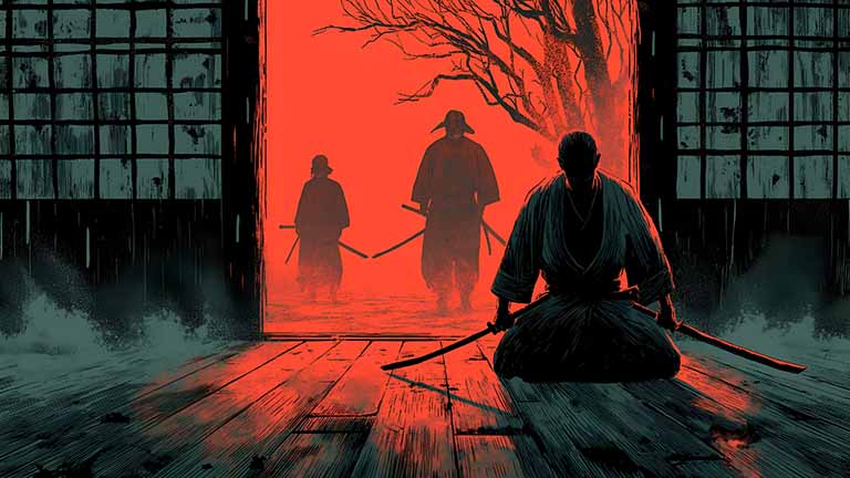 Samurai at Temple Gate 4K Desktop Wallpaper - Samurai Wallpaper