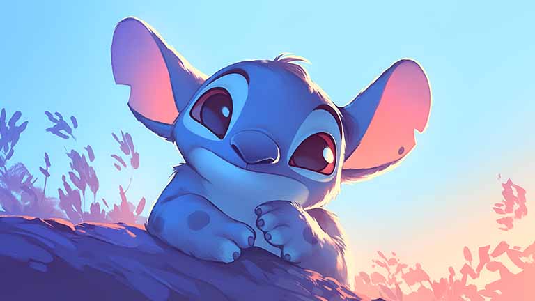 Stitch Smiling Sunset 4K Desktop Wallpaper - Stitch Wallpaper 4K