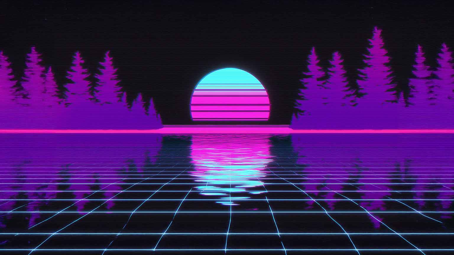 Vaporwave Mountains Pink Sun Synth Art 4K Desktop Wallpaper