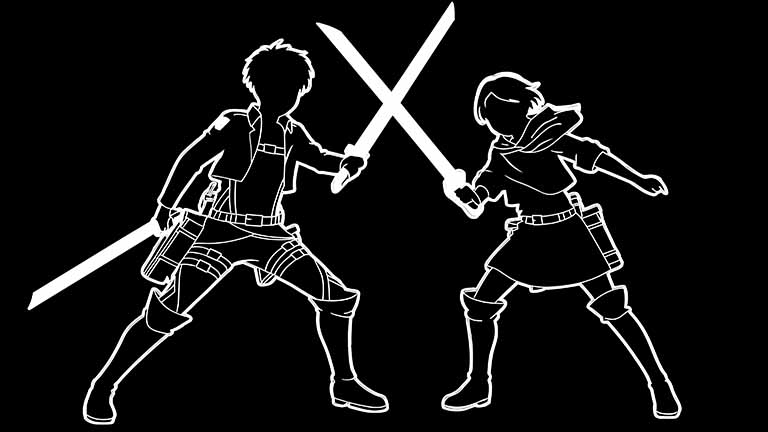 AoT Eren Mikasa Sword Fight Silhouette Desktop Wallpaper 4k