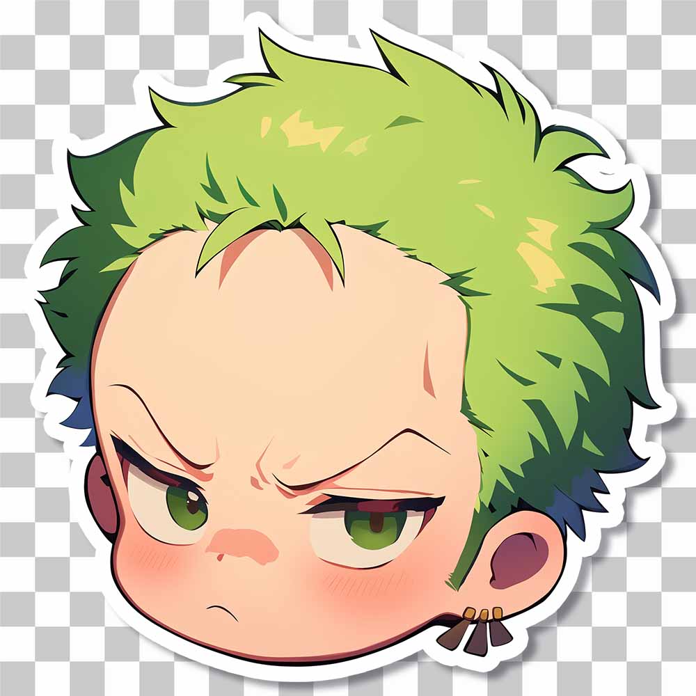 Chibi Zoro Head One Piece Sticker - Cute Pirate Sticker PNG