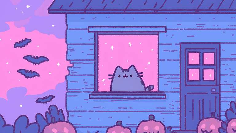 Pusheen Cat Christmas Tree Minimal Winter Desktop Wallpaper