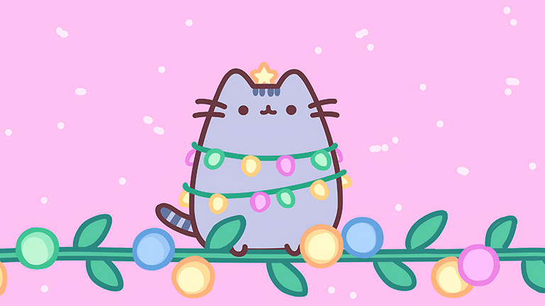 Pusheen Cat Christmas Tree Minimal Winter Desktop Wallpaper