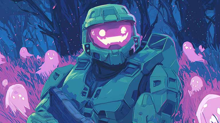 Halo Master Chief Jack-O’-Lantern Helmet Ghosts Wallpaper 4k