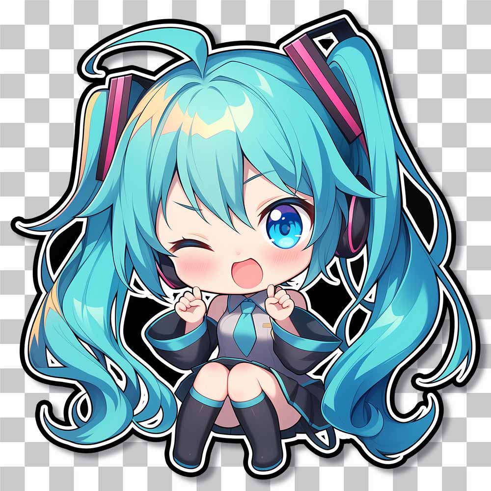 Hatsune Miku Chibi Sticker - Famous Anime Girl Sticker PNG