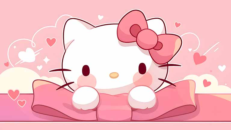 Hello Kitty Peeking Sparkle Pink Eyes Desktop Wallpaper 4k