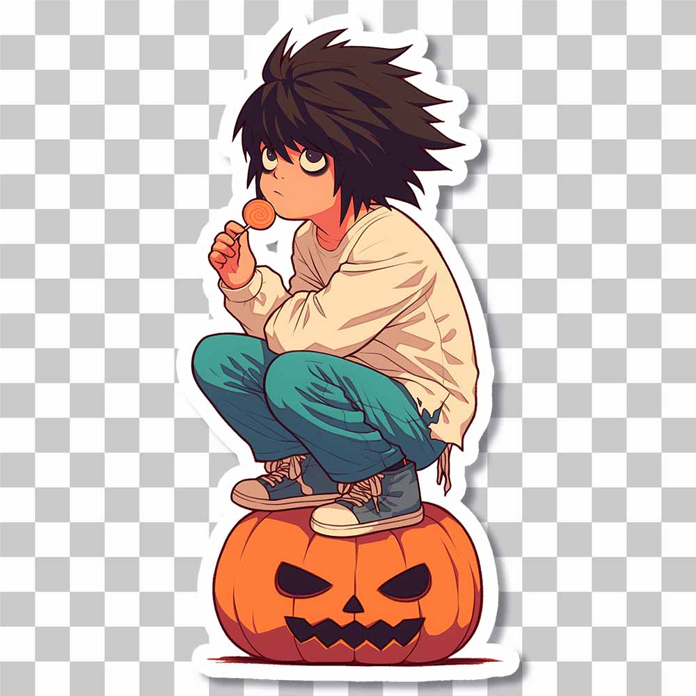 L Death Note Halloween Pumpkin Sticker - Spooky Anime Sticker