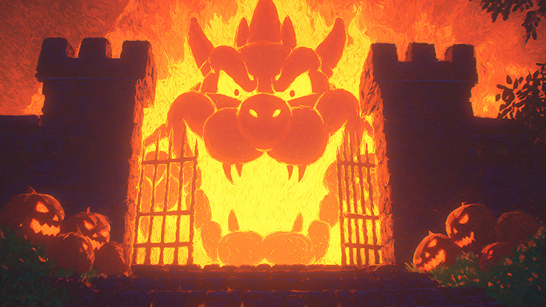 Mario Bowser Flaming Pumpkin Demon King Castle Wallpaper 4k
