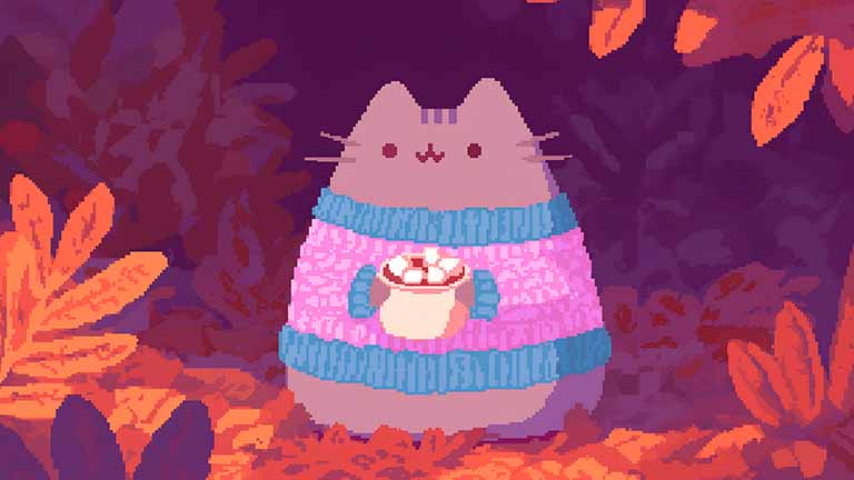 Pusheen Cat Christmas Tree Minimal Winter Desktop Wallpaper