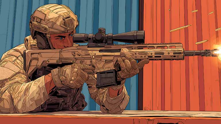 Soldier Aiming Sniper Rifle Comic Book Style Desktop Wallpaper