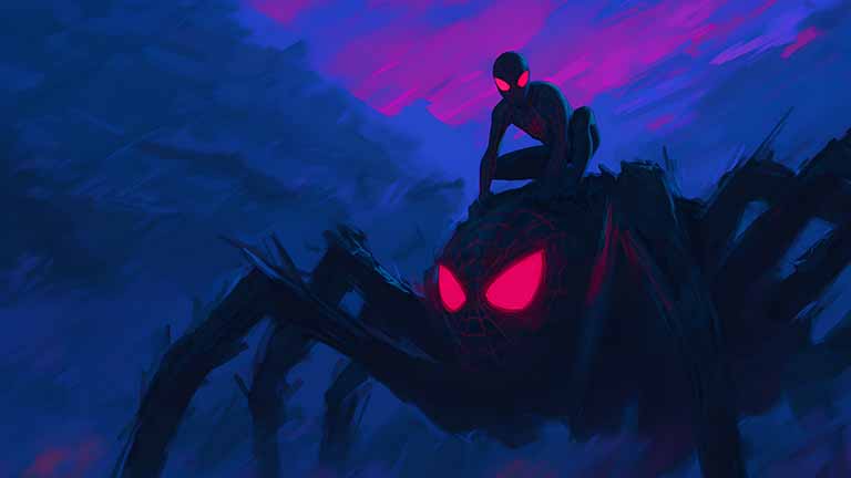 Spiderman Miles Morales Riding Giant Spider Desktop Wallpaper