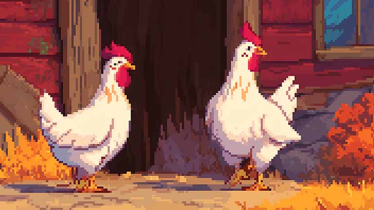 Stardew Valley Chickens on the Farm Pixel Art Desktop Wallpaper