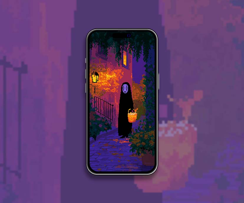 Studio Ghibli No-Face Pixel Art Halloween Wallpapers iPhone HD