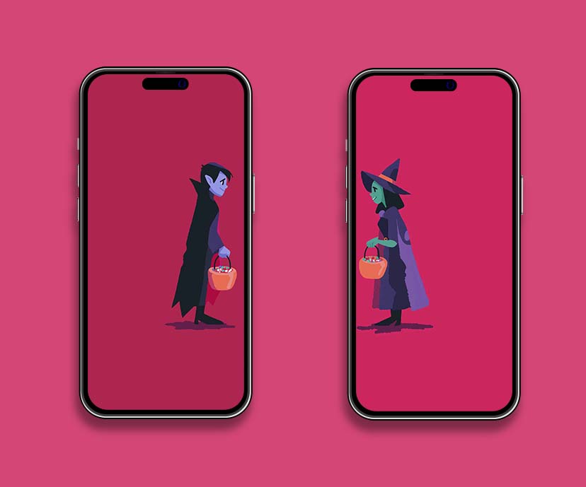 Vampire & Witch Minimal Halloween Matching Wallpapers iPhone