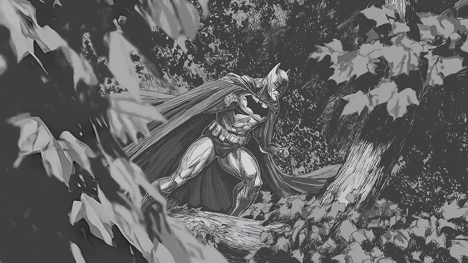 DC Comics Batman Crawling Through a Forest Desktop Wallpaper
