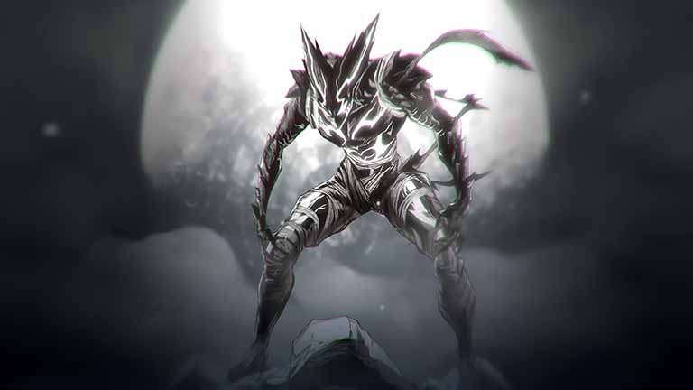 Garou Cosmic Fear Mode Standing Under Full Moon Wallpaper 4k