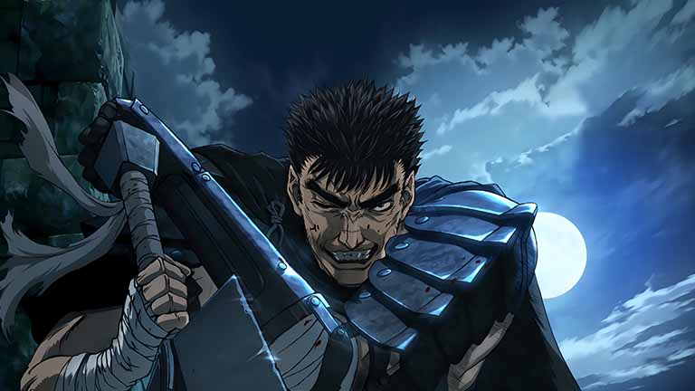 Guts Black Swordsman Raging Under a Full Moon Wallpaper