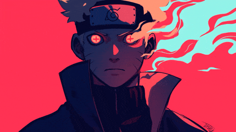 Naruto Uzumaki Intense Stare with Fiery Chakra GIF Wallpaper